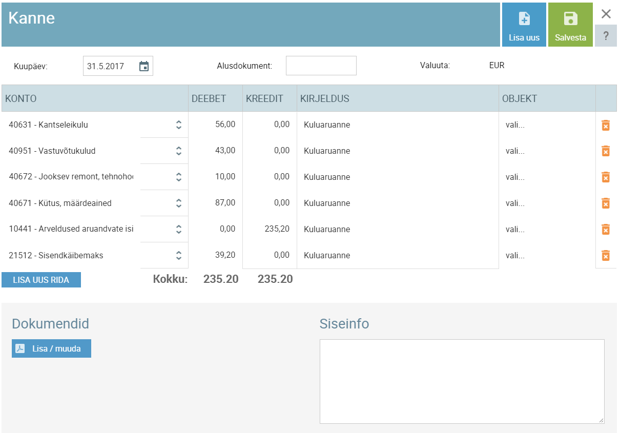Aruandev isik ja kuluaruanne pearaamatu kandega - SmartAccounts