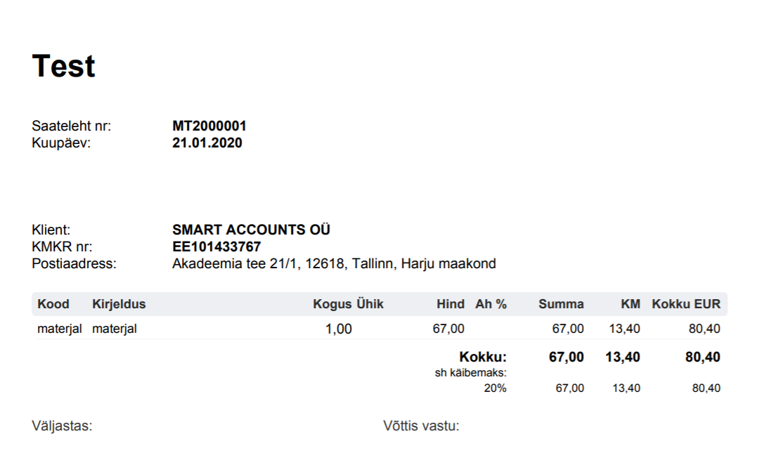 Saatelehed - SmartAccounts