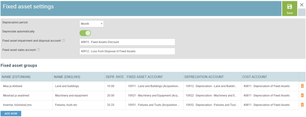 Fixed asset settings - SmartAccounts